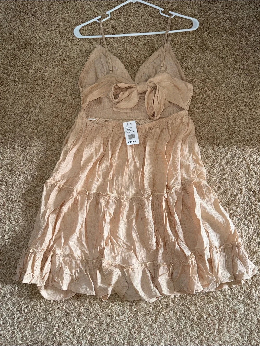 Love Tree | Dresses | Beige Crochet Bodice Mini Dress With Spaghetti ...